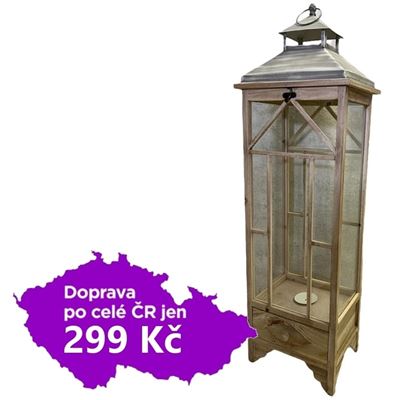 Velká dřevěná lucerna s přihrádkou 33 x 26 x 107 cm světle hnědá | DOLTAK