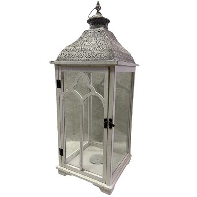 Velká dřevěná lucerna 30,5 x 30,5 x 79 cm bílá | DOLTAK