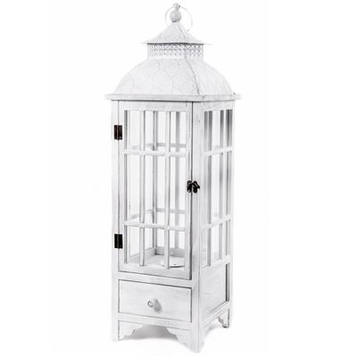 Velká dřevěná lucerna s přihrádkou 25 x 25 x 80 cm bílá | DOLTAK